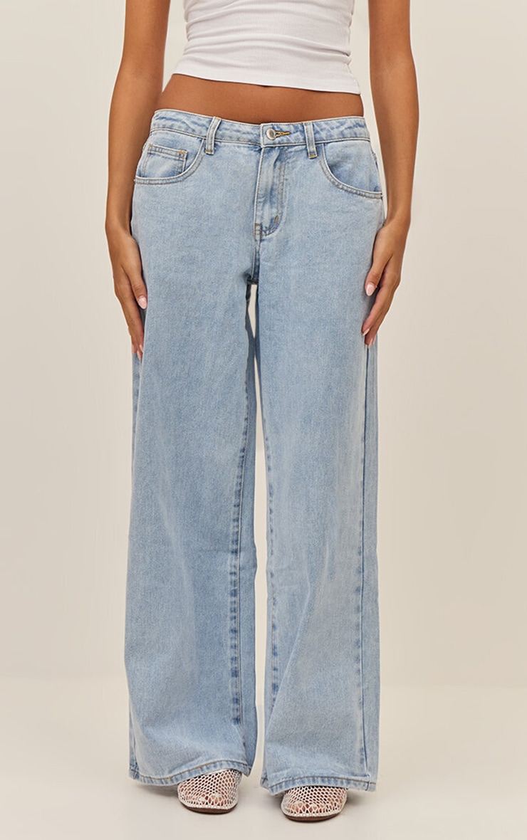 Light Blue Low Rise Wide Leg Jeans | Denim | PLT USA