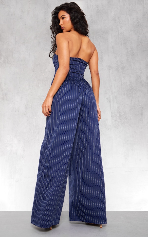 Navy Pinstripe Underwire Corset Tailored Jumpsuit | Dresses | PLT