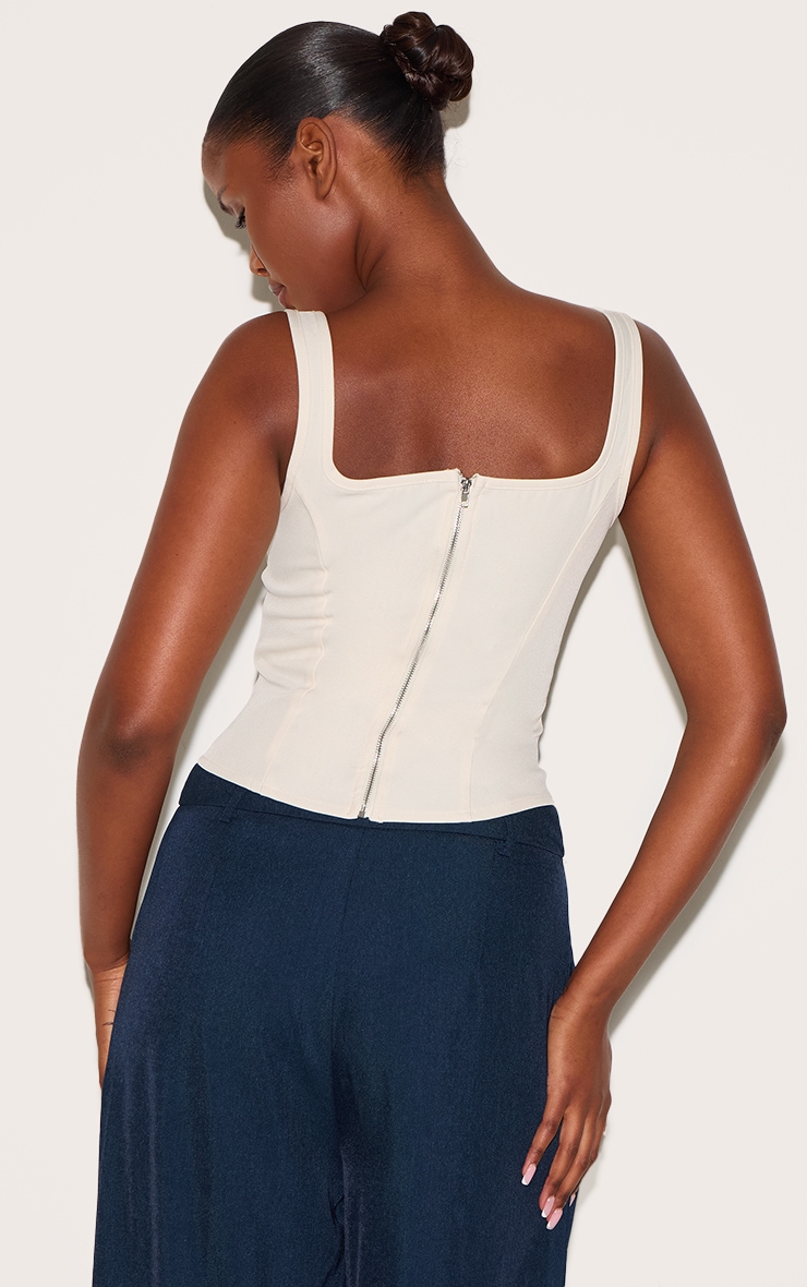 Cream Boned Dip Hem Longline Corset | Tops | PLT