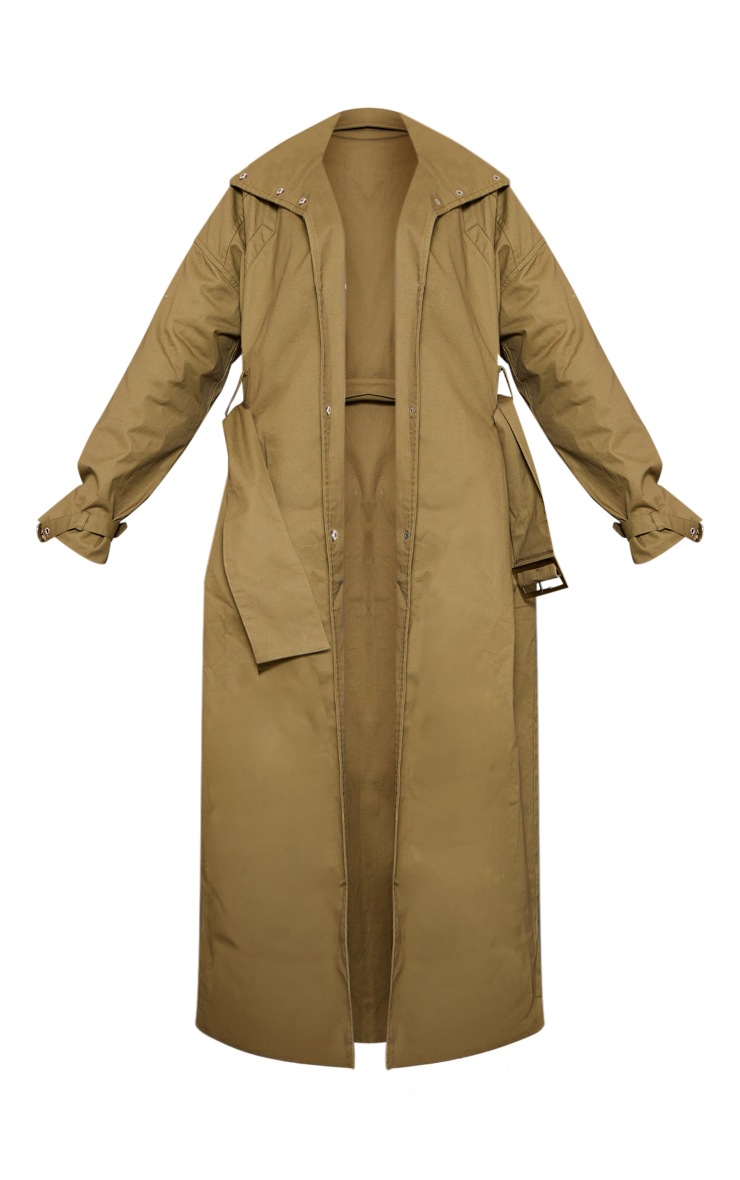 Khaki Belted Cuff Detail Trench Coat | Outerwear | PLT