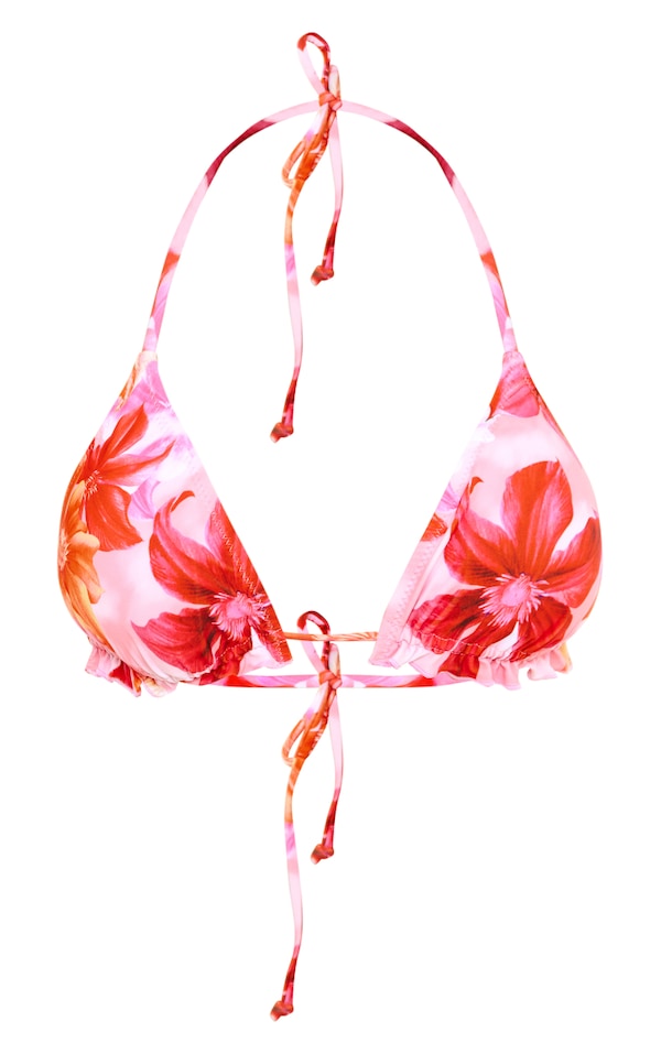Pink Contrast Ditsy Floral Frill Bikini Top Prettylittlething