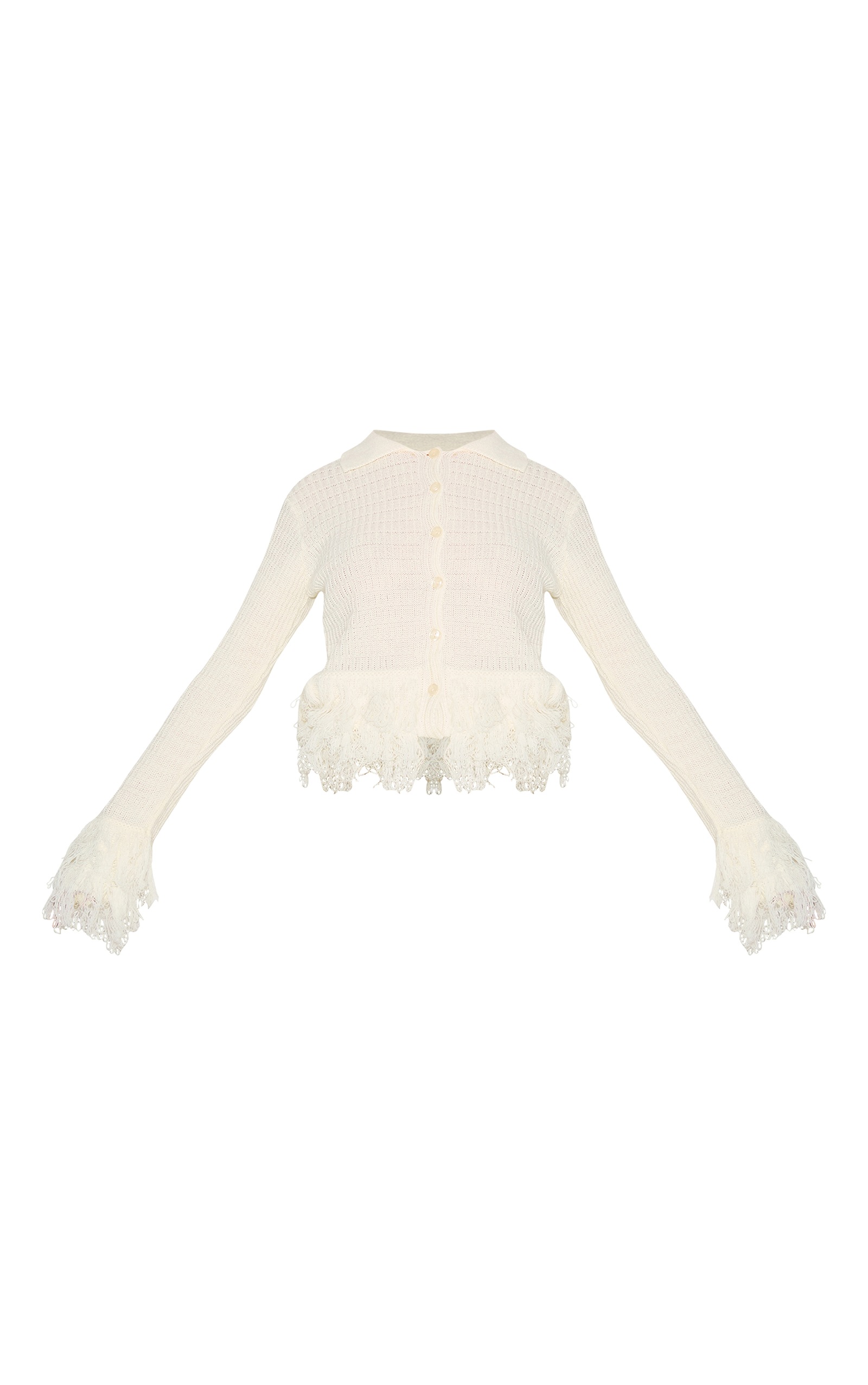 Petite Cream Button Up Fringe Cardigan | Petite | PrettyLittleThing USA