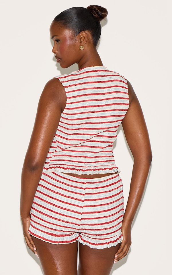 Tomato Red Stripe Tie Front Extreme Shirred Top | Co-ords | PLT