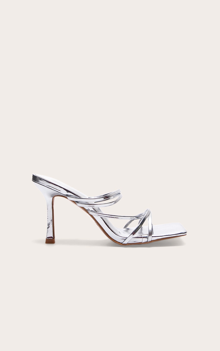 Silver Multi Cross Strap Mid Heeled Mules | Footwear ...