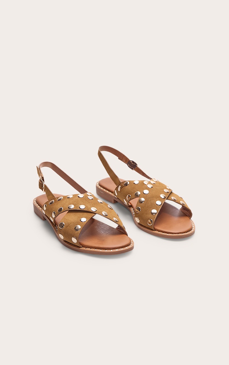 Tan Faux Suede Studded Sling Back Sandal | Footwear | PLT