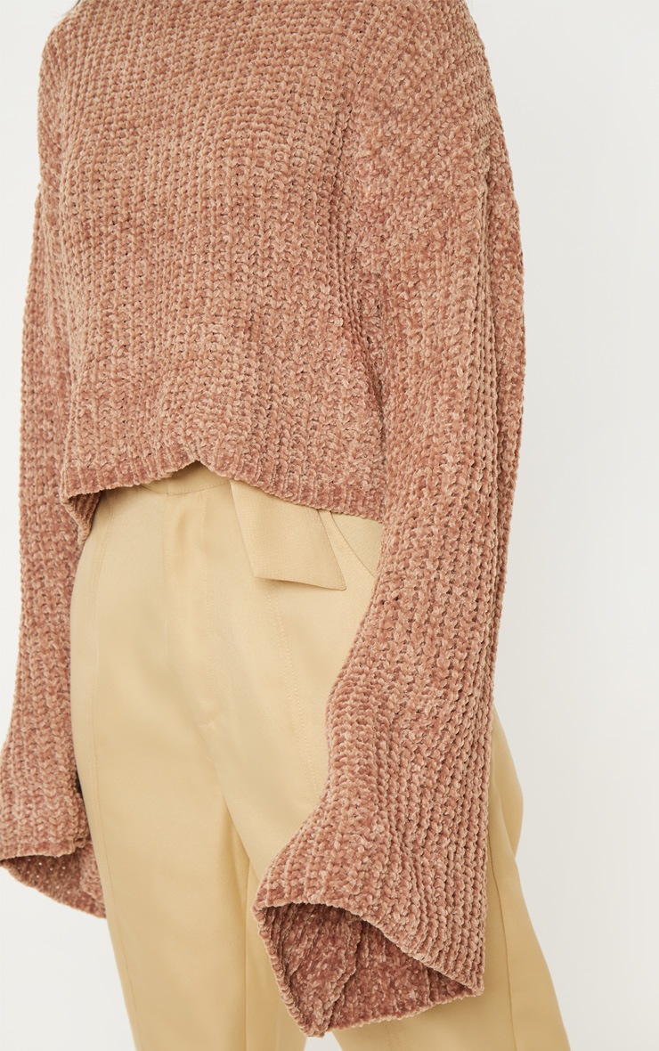 Camel Chenille Cropped Knitted Jumper | PLT