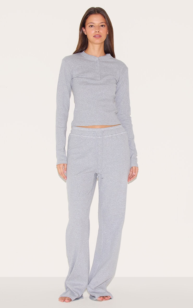 Grey Ribbed Long Sleeve Long Pj Set | Lingerie & Nightwear | PLT QA