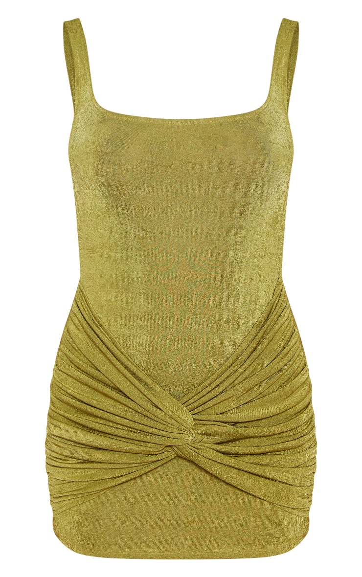 Olive Acetate Knot Twist Square Neck Bodycon Dress | Dresses ...