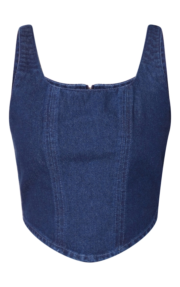 Tall Dark Blue Denim Corset Top | Tall | PrettyLittleThing