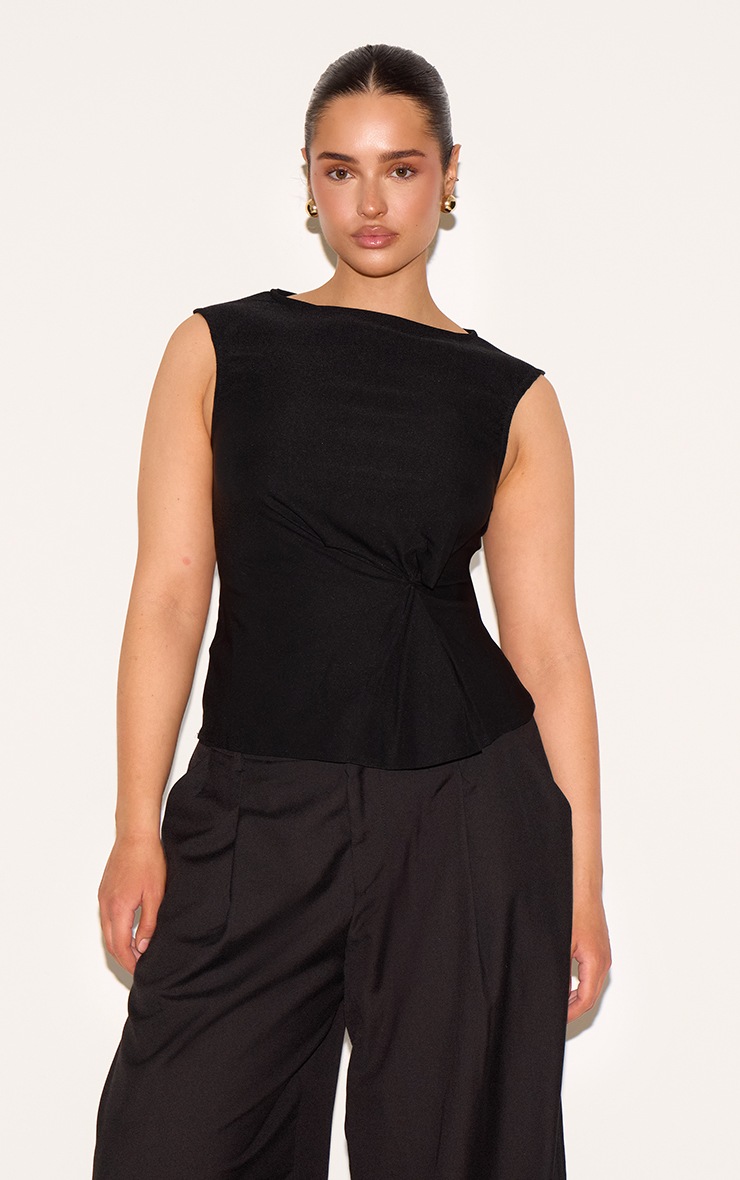 Shape Black Stretch Woven Boat Neck Peplum Top | Shape | PLT USA