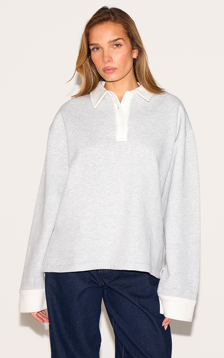 Ash Grey Oversized Polo Sweatshirt | Athleisure | PLT