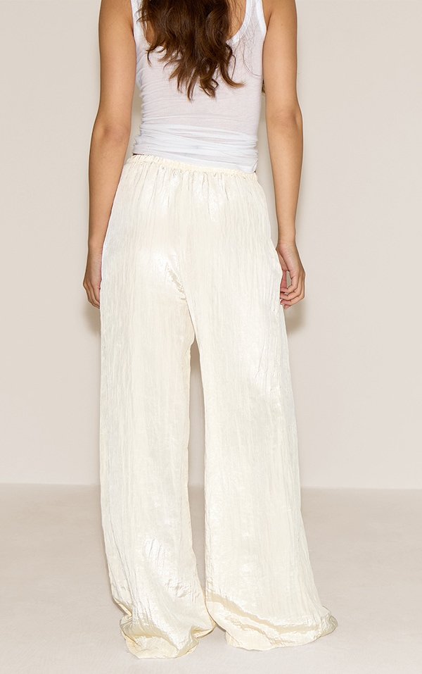 Cream Crinkle Satin Drawstring Low Rise Trouser | Bottoms | PLT