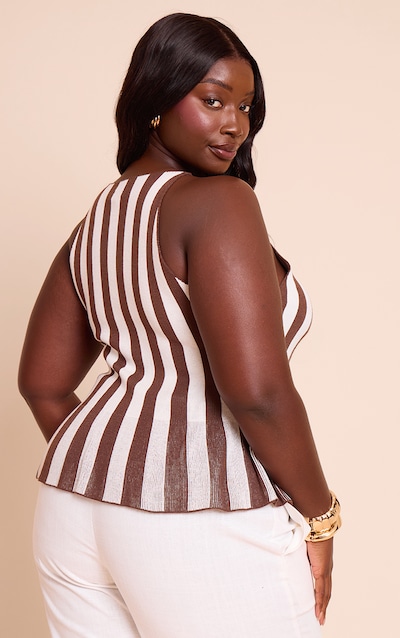 Plus Chocolate Stripe Peplum Cami Top | Plus Size | PLT