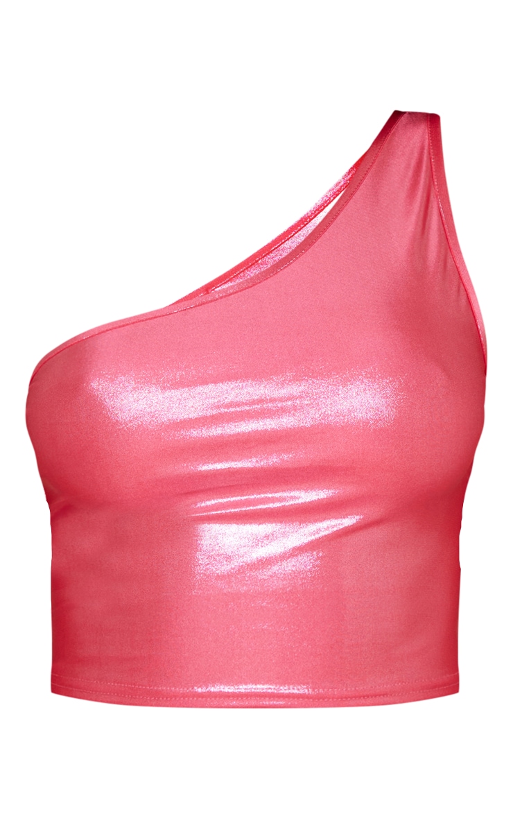 Pink High Shine One Shoulder Crop Top | Tops | PrettyLittleThing SA