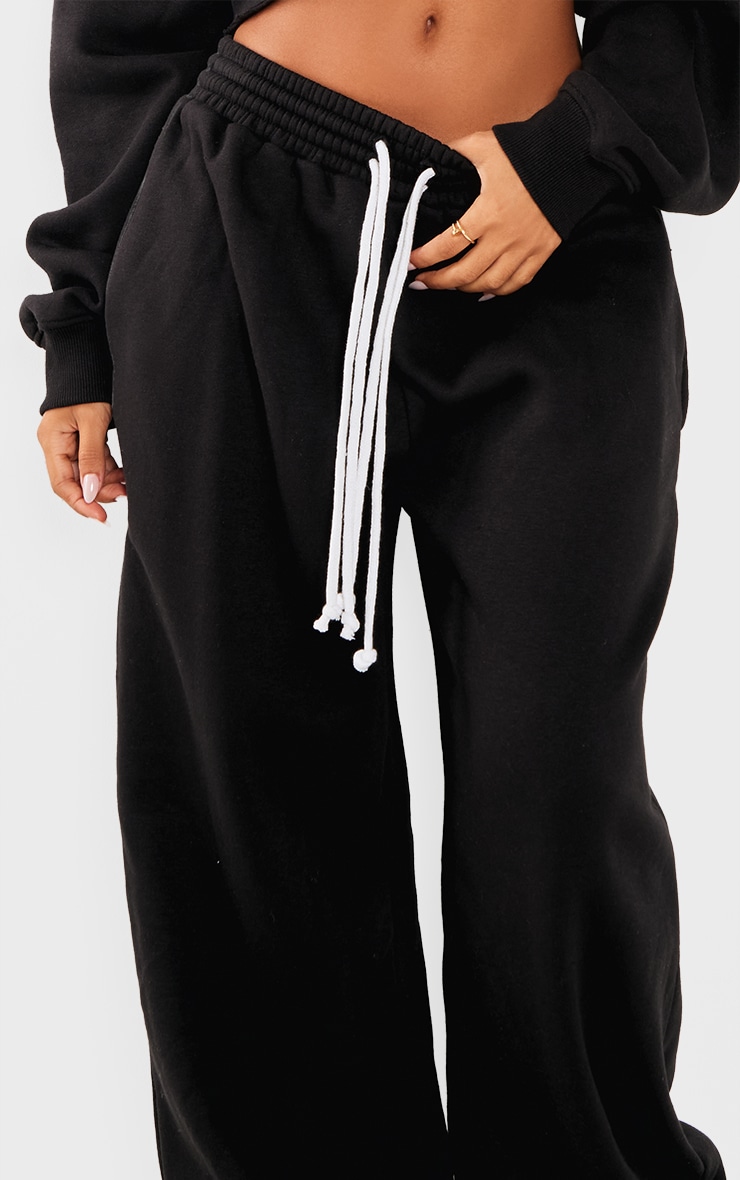 Petite Black Contrast Drawstring Wide Leg Joggers | Petite | PLT