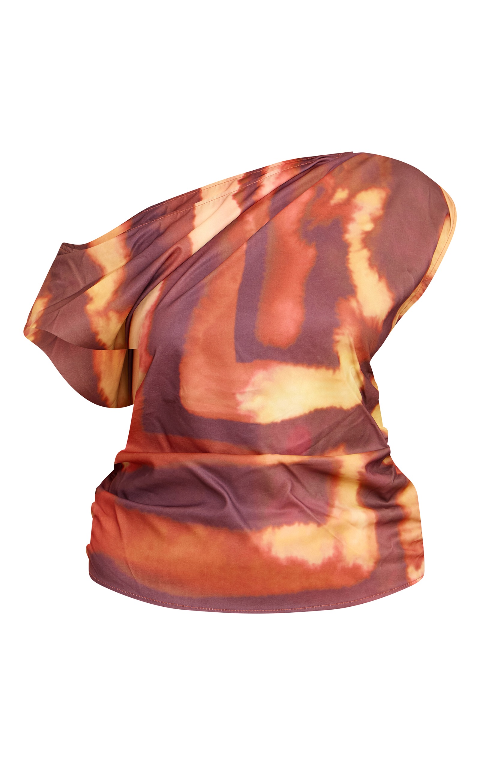 Dark Orange Tie Dye Floaty Woven One Shoulder Top | Tops | PLT