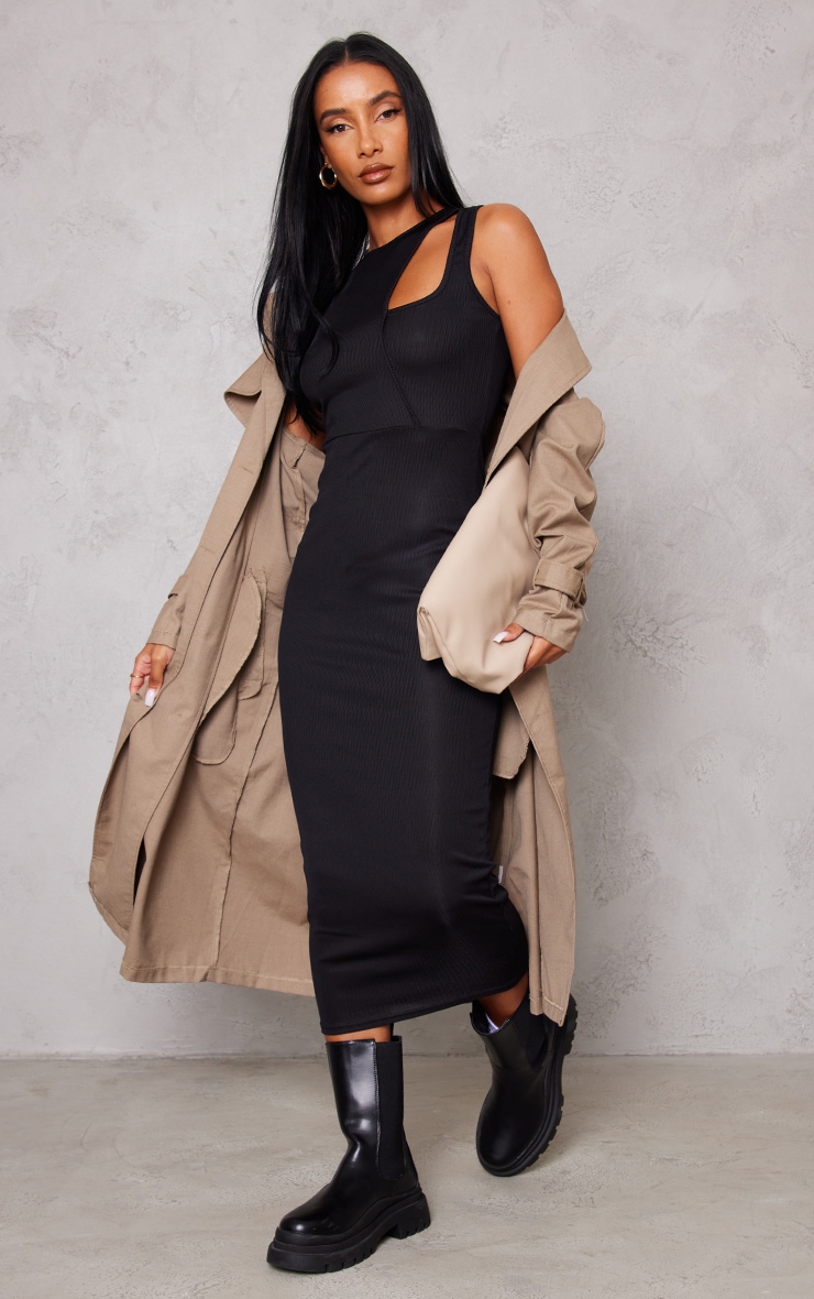 Black Rib Binding Cut Out Sleeveless Midaxi Dress | PrettyLittleThing