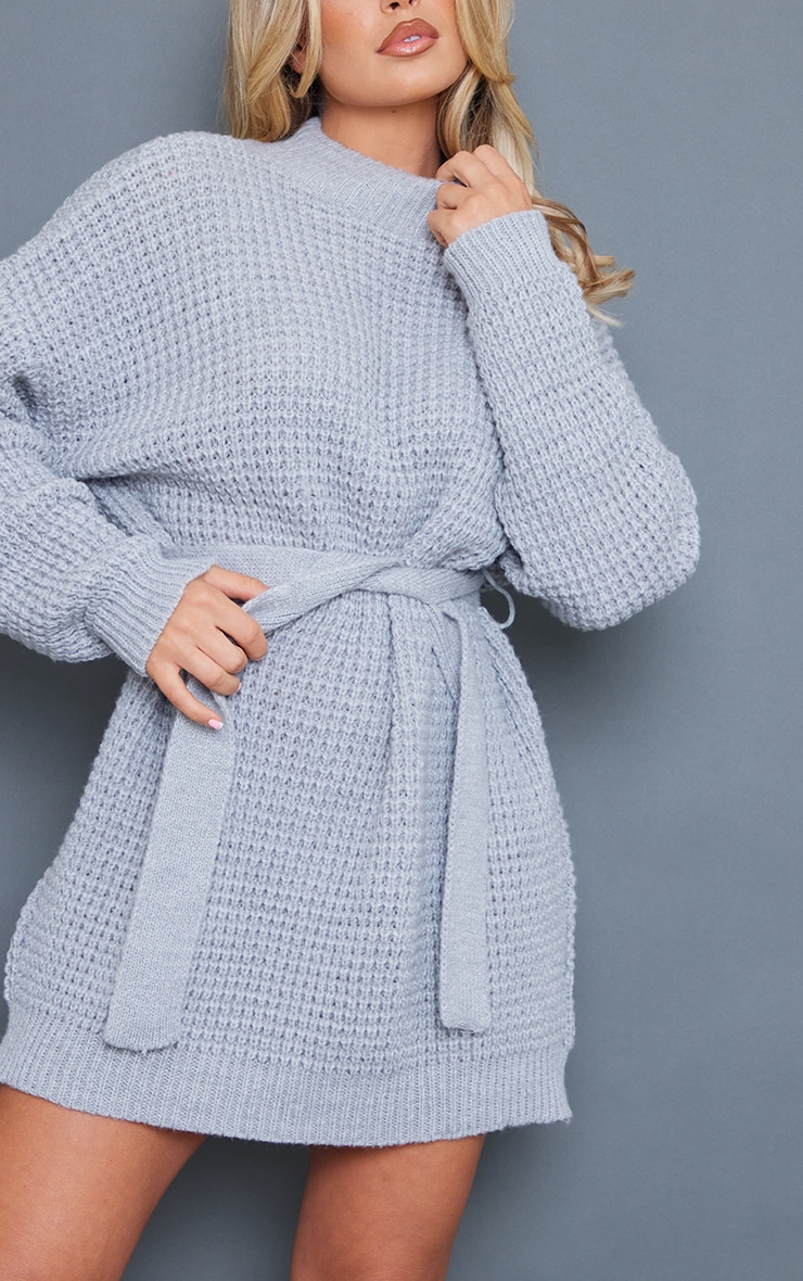 Grey Waffle Knitted Sweater Dress | Knitwear | PrettyLittleThing USA