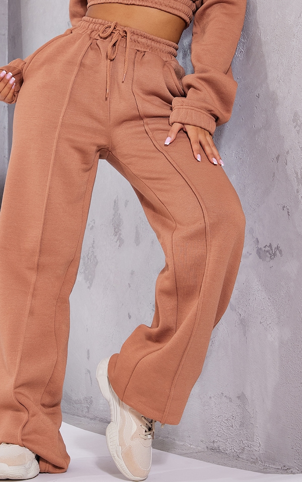 Petite Tan Wide Leg Seam Detailed Sweatpants | Petite | PLT USA