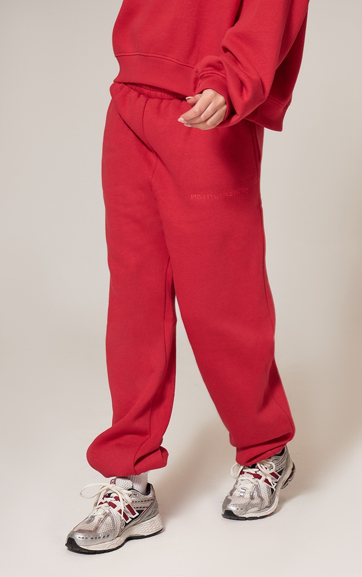 PLT Red Oversized Embroidered Cuffed Sweatpants | Athleisure | PLT USA