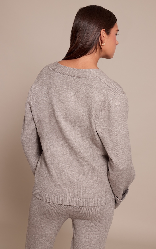 Soft Grey Turn Back Cuff Cardigan | Knitwear | PLT