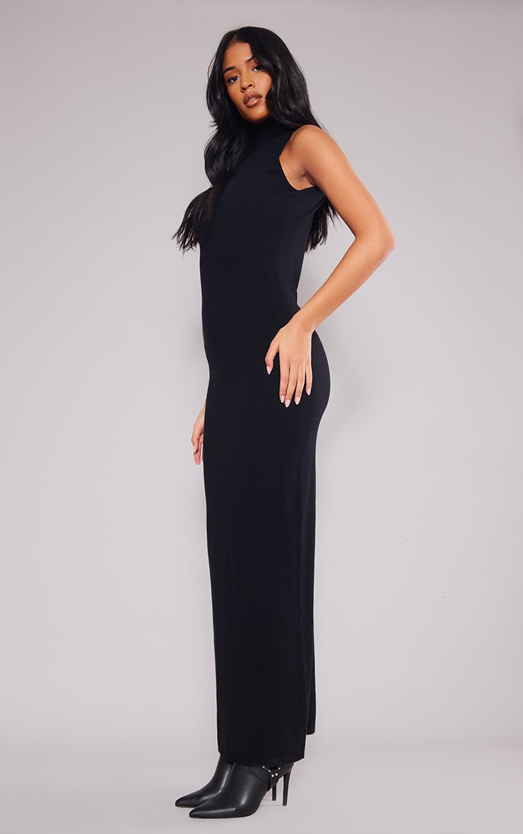 Tall Black Knitted High Neck Maxi Dress | Tall | PrettyLittleThing AUS