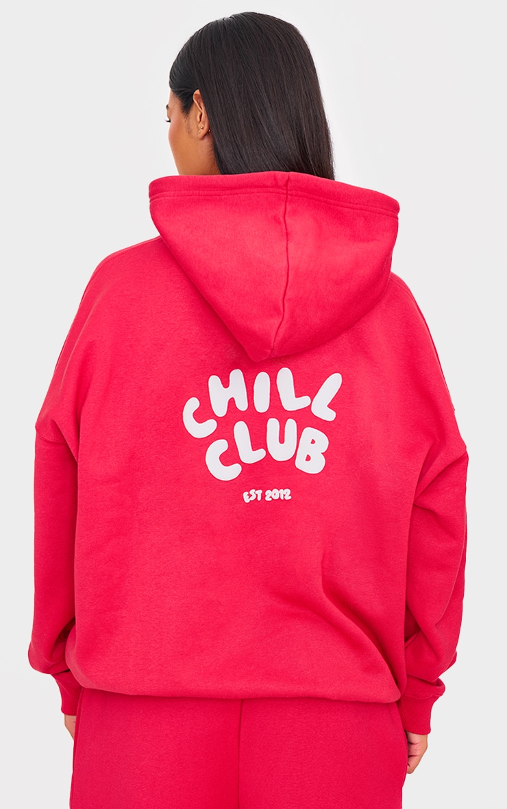 Ruby Red Chill Club Puff Print Oversized Hoodie | Athleisure ...