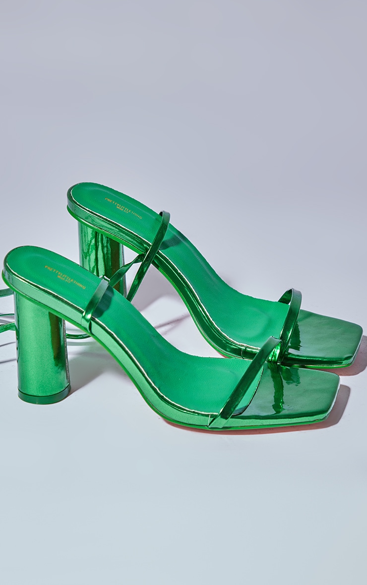 Green Wide Fit Metallic High Round Heeled Sandals | PrettyLittleThing