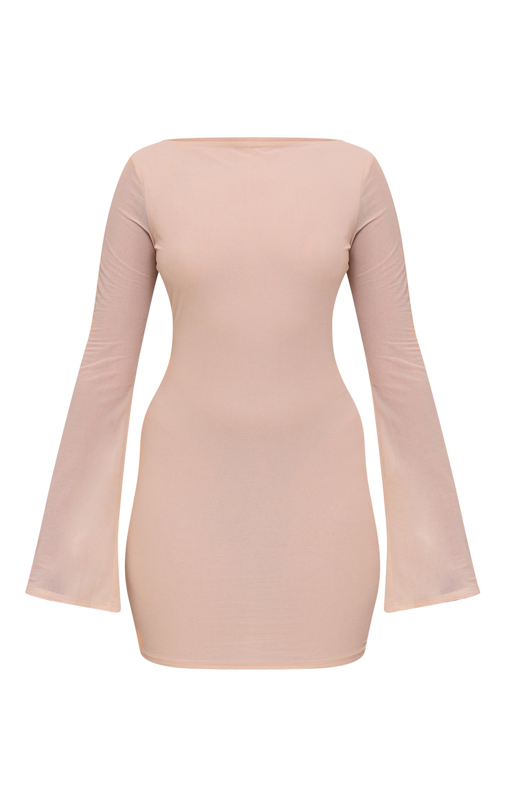 Camel Chiffon Boat Neck Long Sleeve Shift Dress | Dresses | PLT