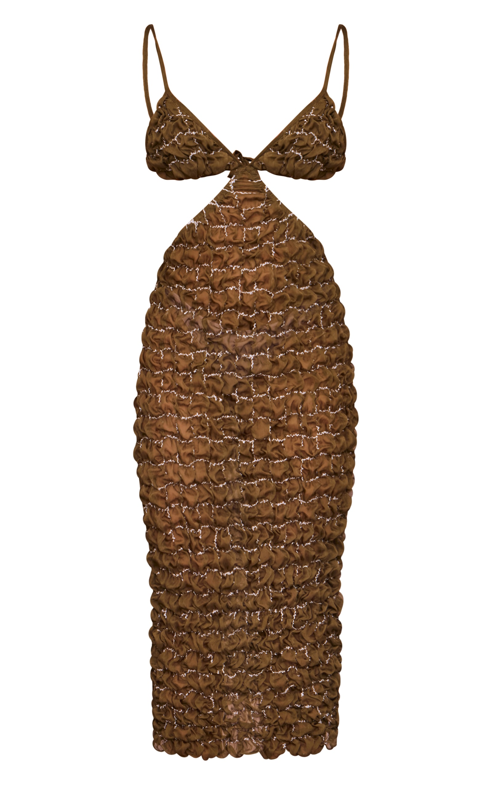 Olive Bubble Texture Open Back Midi Dress | Dresses | PrettyLittleThing