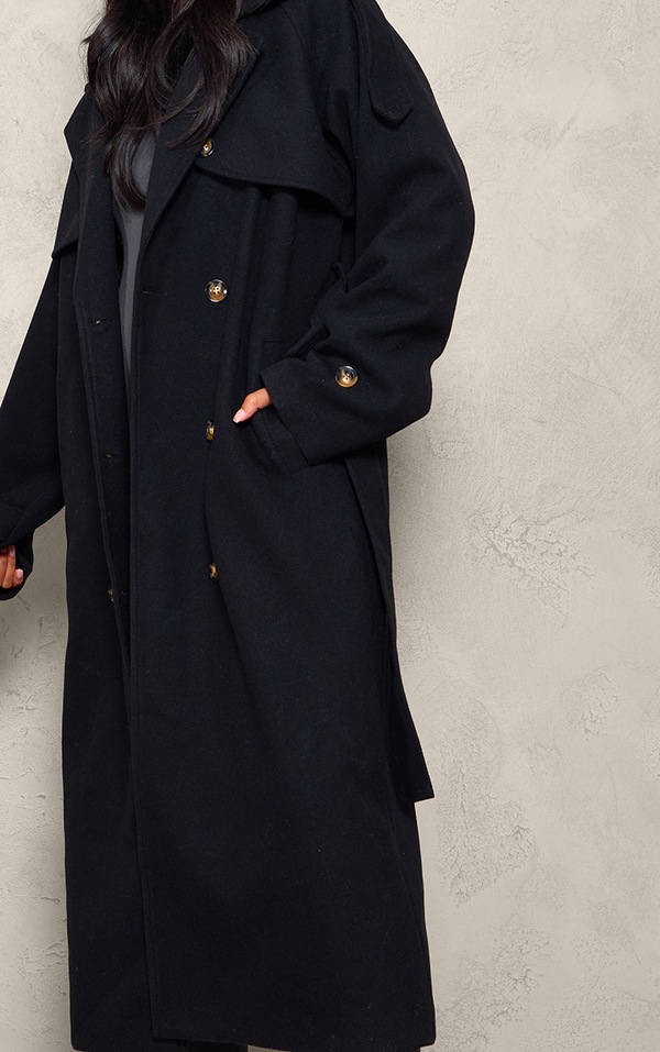 Tall Black Double Breasted Military Trim Coat | Tall ...