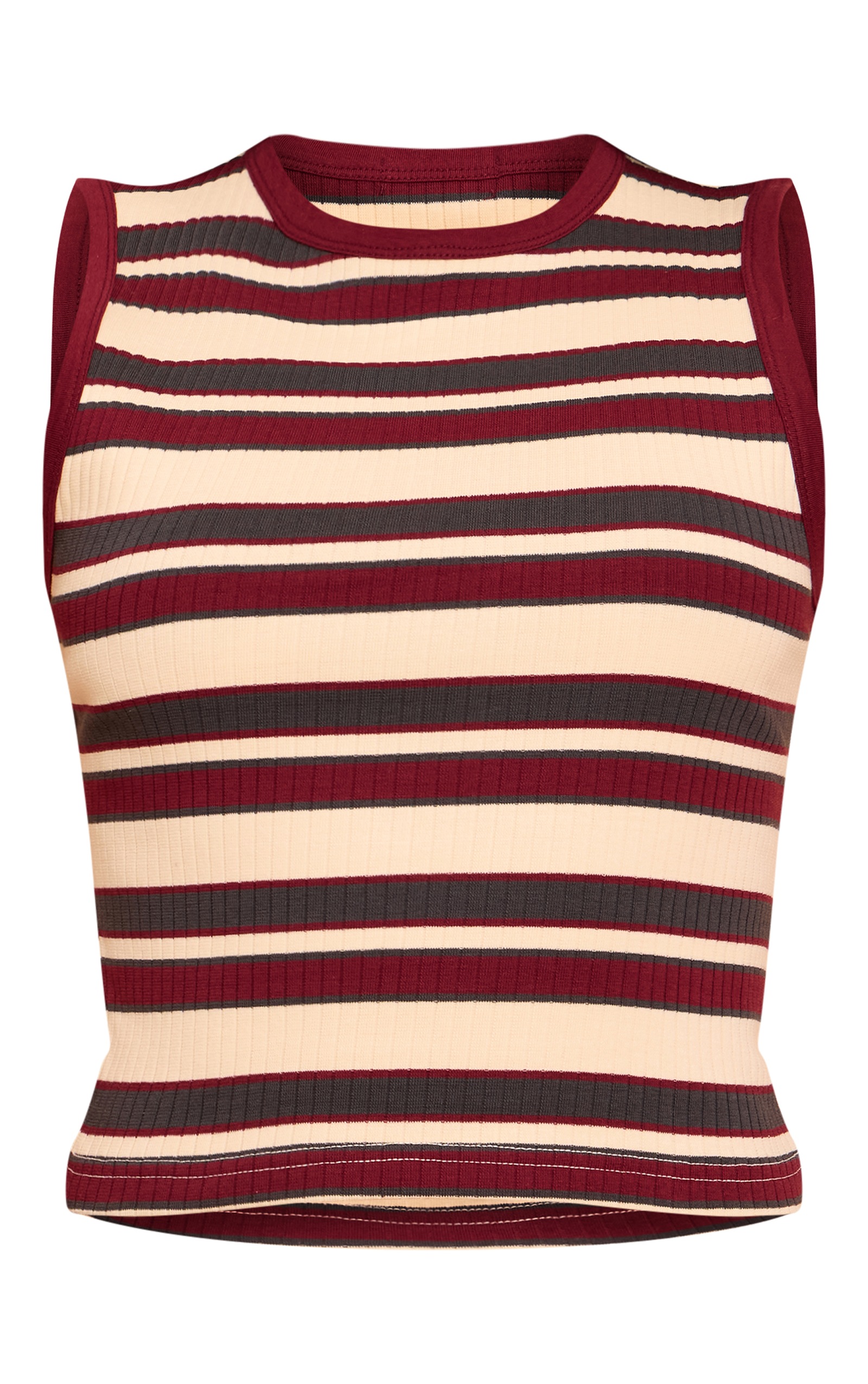 Burgundy Striped Rib Long Vest Top | Co-ords | PLT USA