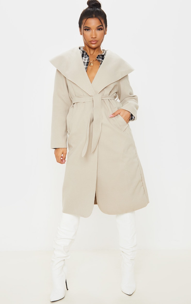 Veronica Beige Oversized Waterfall Coat | PrettyLittleThing AUS