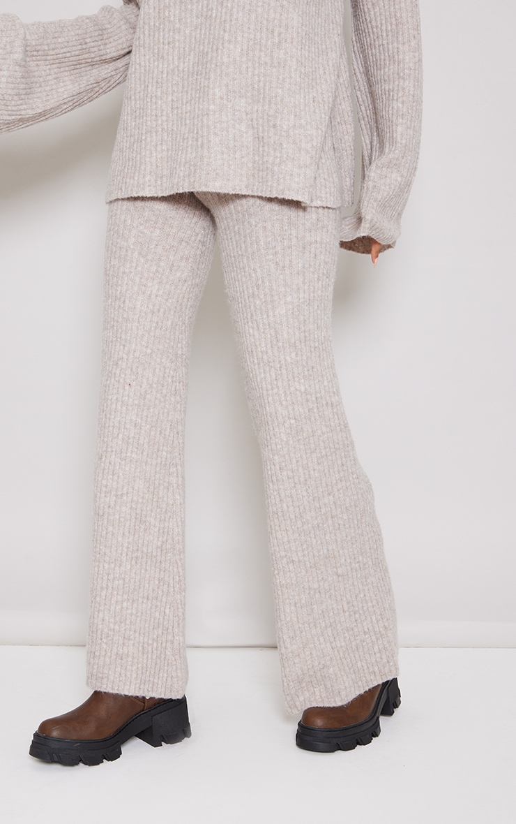 Tall Light Brown Luxe Rib Knit Wide Leg Trousers | Tall | PLT