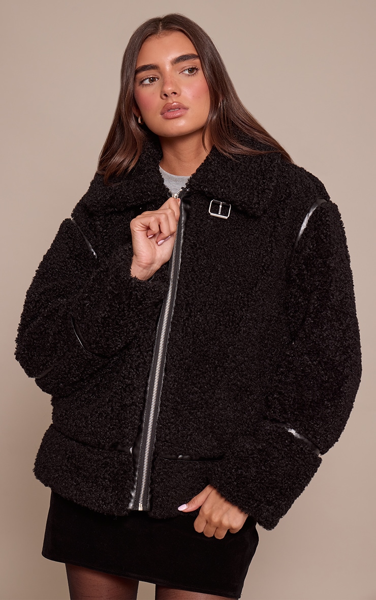 Black Borg Panel Detail Aviator Jacket | Outerwear | PLT AUS