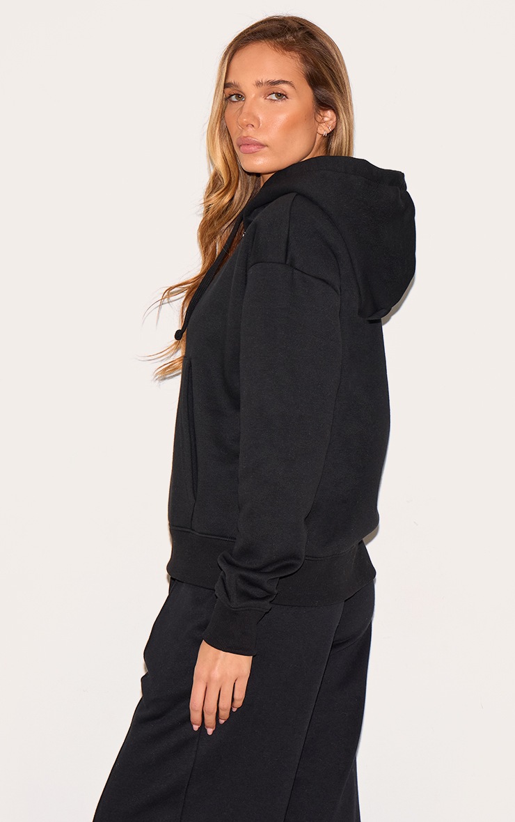 Black Oversized Hooded Zip Up Sweat Hoodie | Athleisure | PrettyLittleThing
