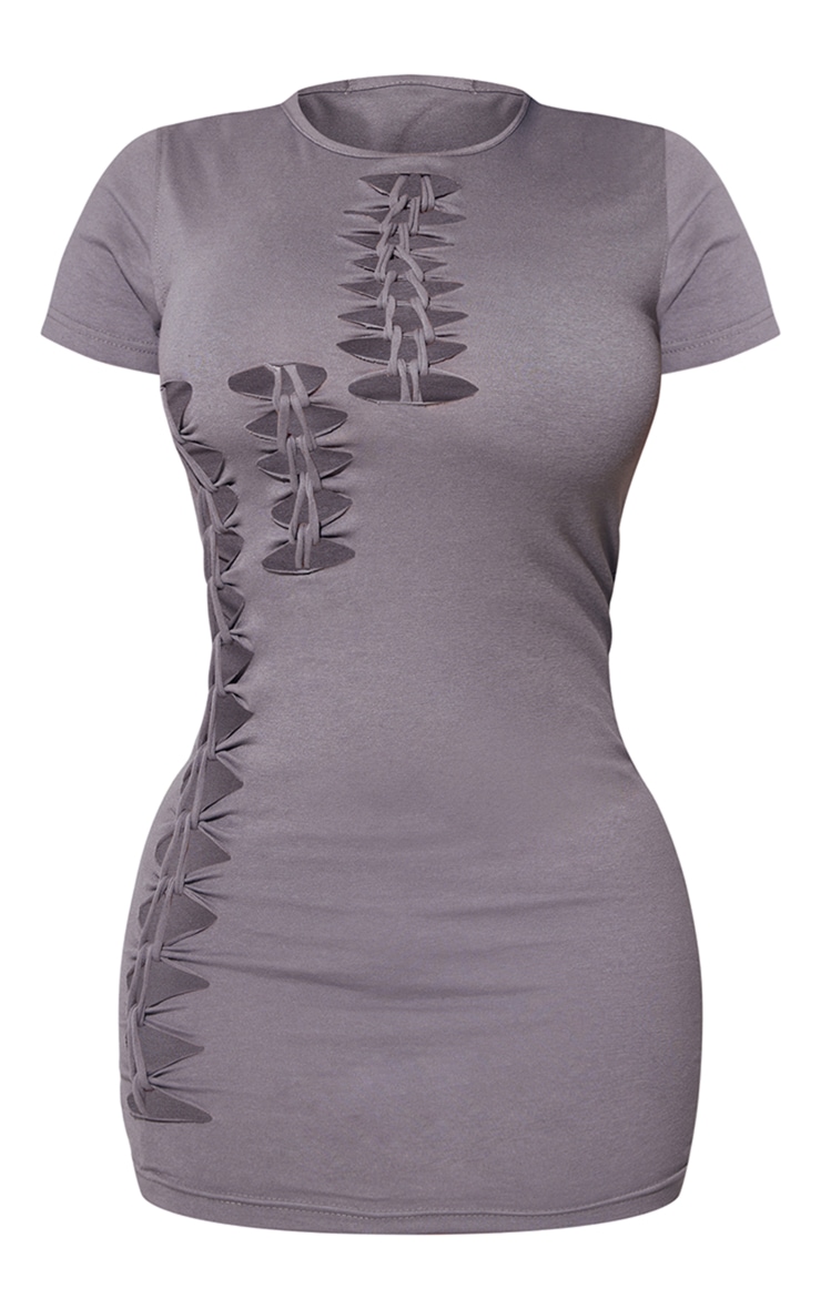 Petite Charcoal Distressed Stitch Mini Dress | PrettyLittleThing USA