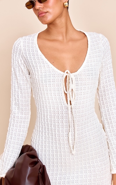 Cream Textured Keyhole Tie Bodycon Dress | Dresses | PLT