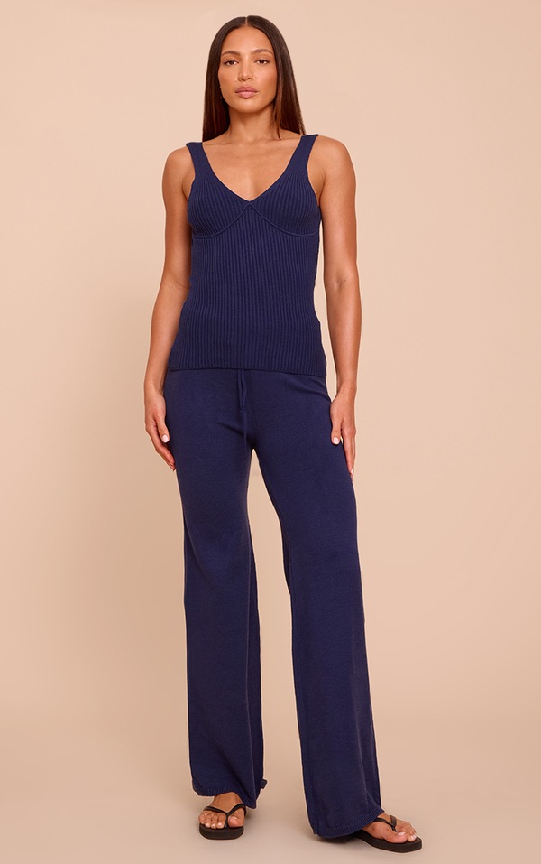 Tall Navy Knitted Ribbed Longline Tank Top | Tall | PLT USA