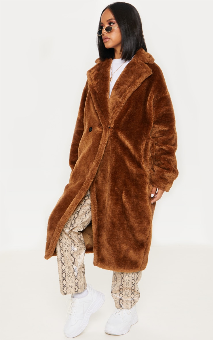 Brown Faux Fur Coat | Coats & Jackets | PrettyLittleThing AUS