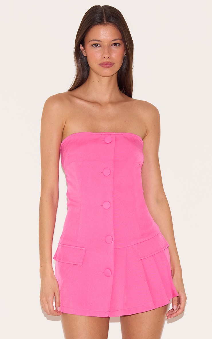 Hot Pink Tailored Pleat Bandeau Skort Playsuit | Jumpsuits & Playsuits ...