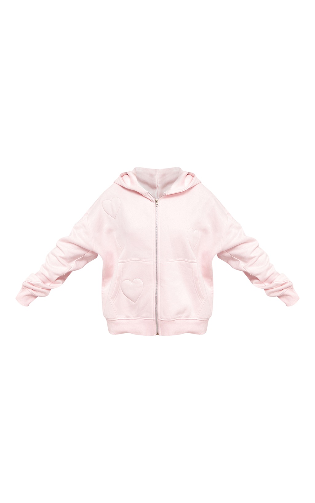 Baby Pink Embossed Heart Zip Up Hoodie | Sweat | PrettyLittleThing
