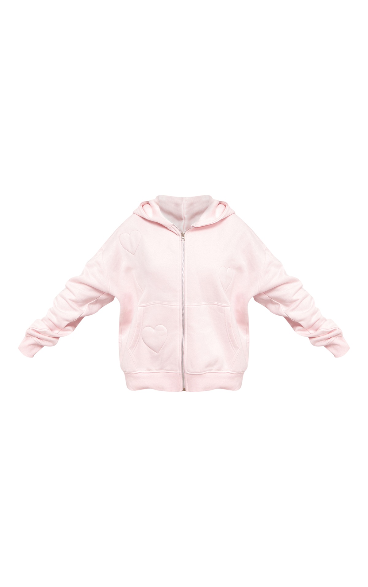 Baby Pink Embossed Heart Zip Up Hoodie | Sweat | PrettyLittleThing