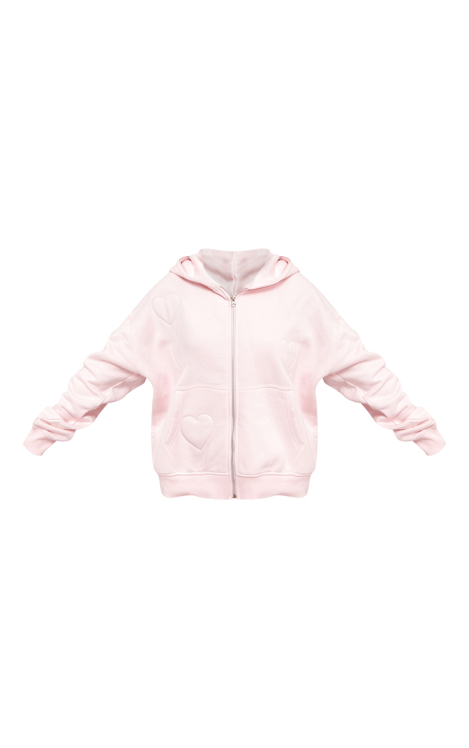 Baby Pink Embossed Heart Zip Up Hoodie | Sweat | PrettyLittleThing