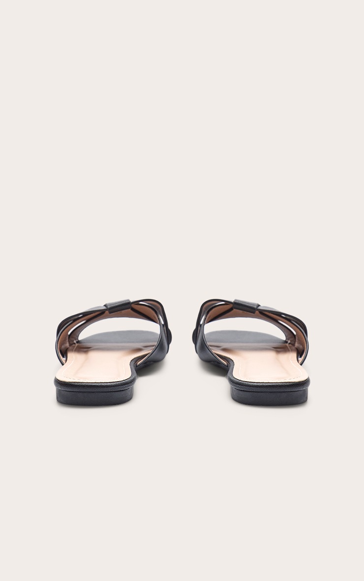 Black Faux Leather Round Toe Cross Over Sandal | Footwear ...