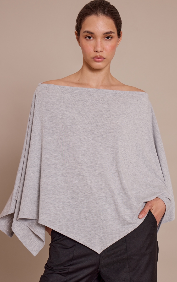 Grey Marl Jersey Oversized Cape Style Top | Tops | PLT