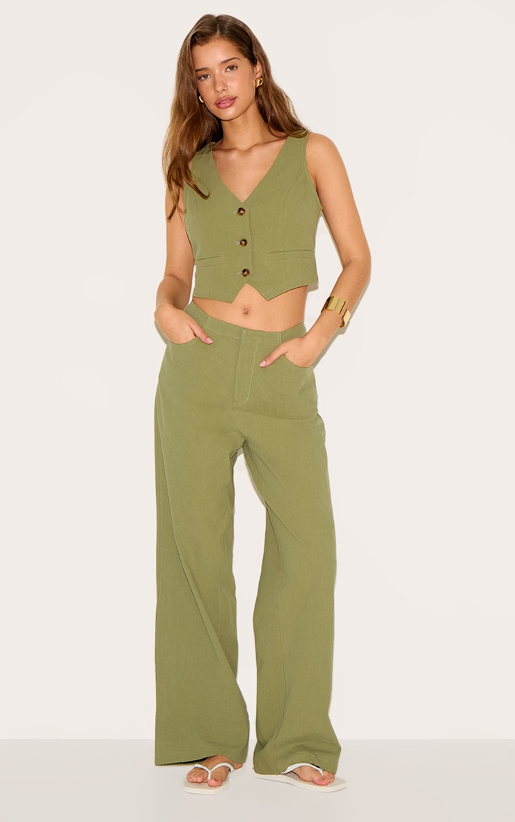 Khaki Linen Look Backless Waistcoat | Co-ords | PLT
