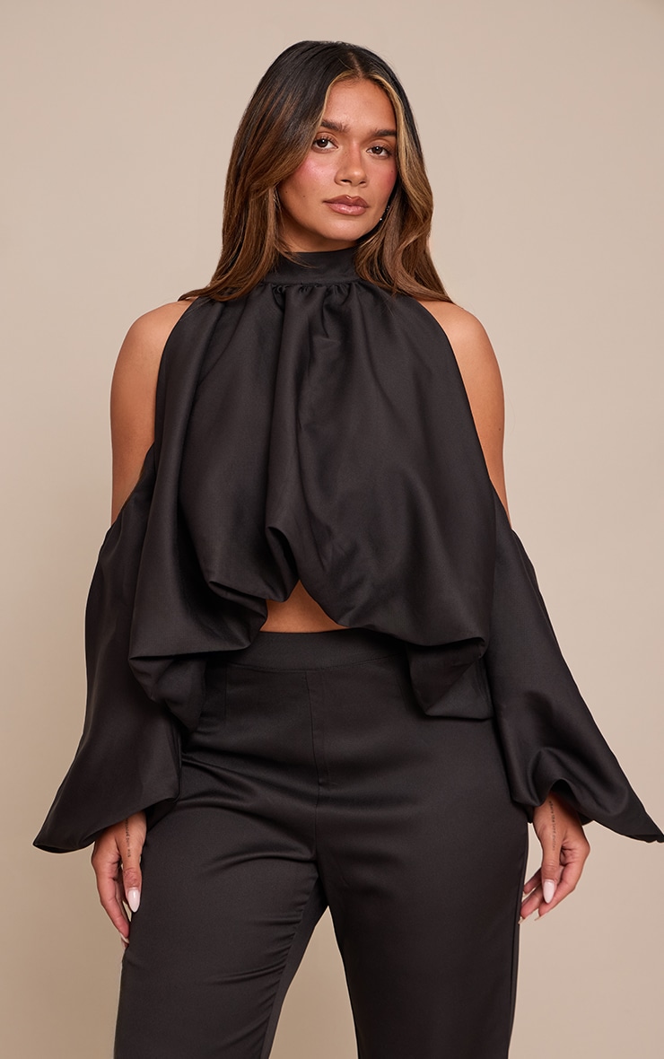 Shape Black Cold Shoulder Puffball Halterneck Top | Shape | PLT USA