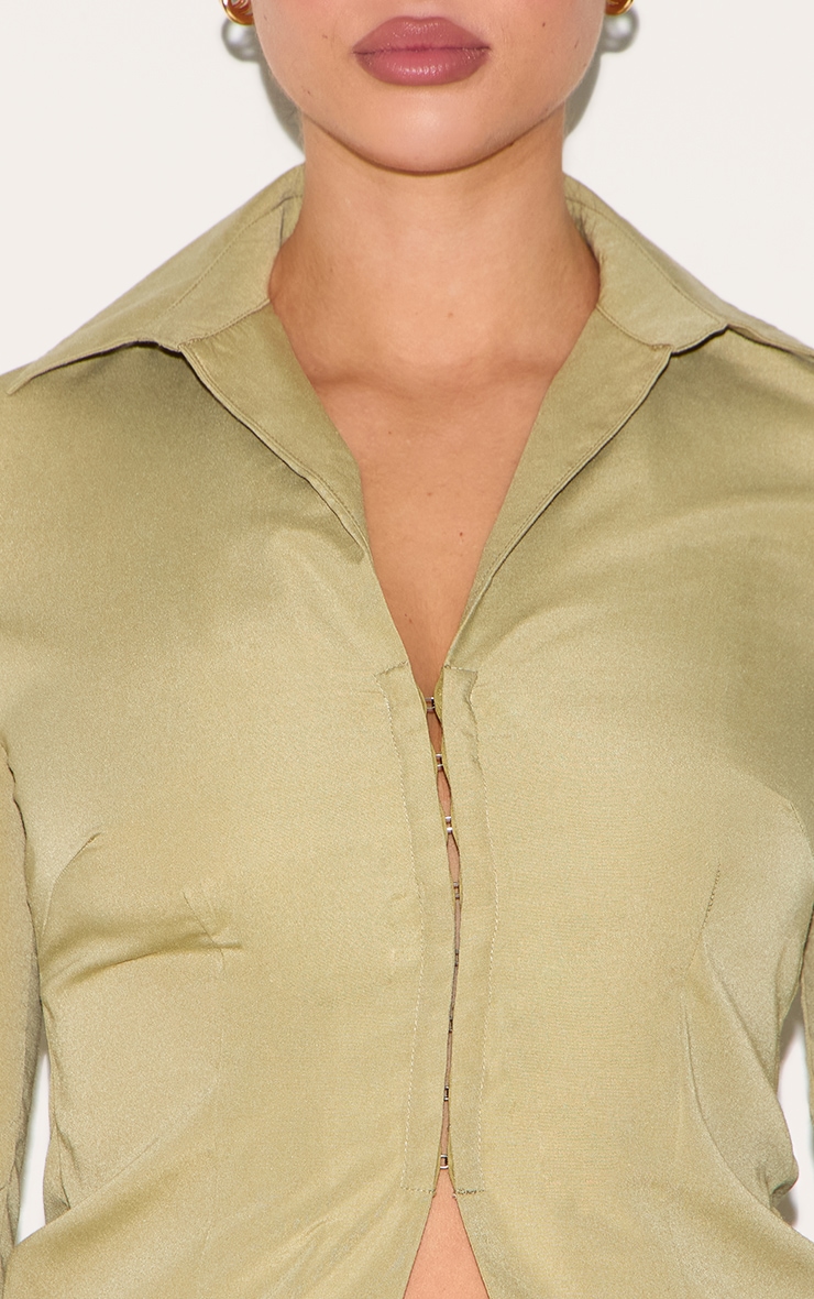 Shape Olive Hook & Eye Split Front Cinched Shirt | Shape | PLT USA