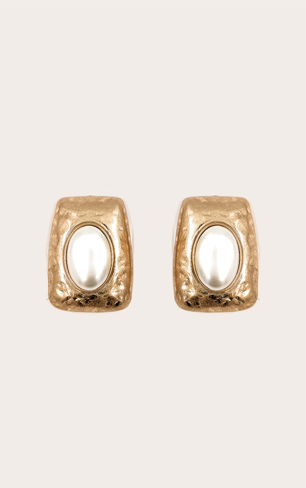 Pearl Gold Textured Statement Stud Earrings | Accessories ...